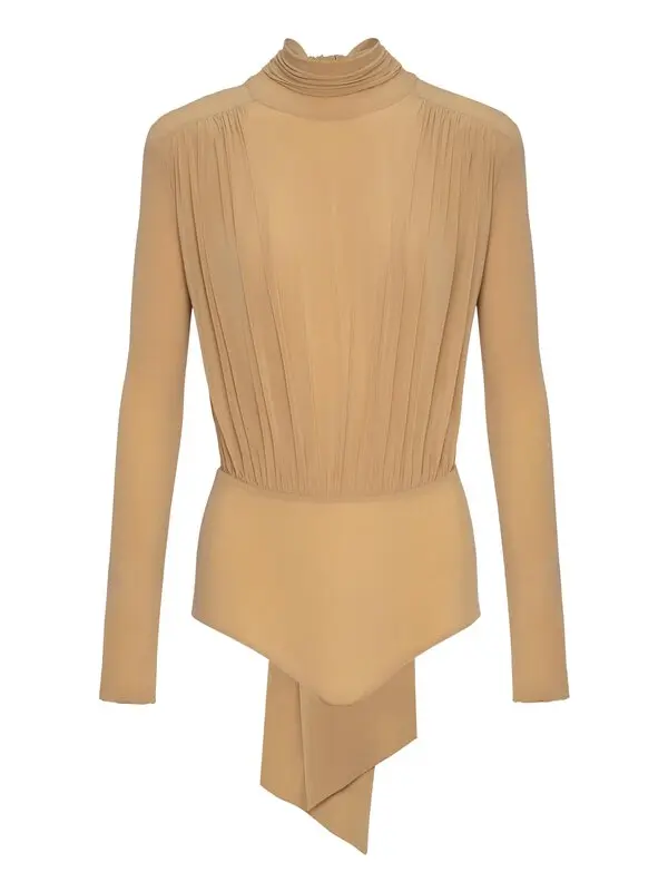 Magda Butrym Long-sleeve Turtleneck Bodysuit With Draped Detail - Neutral