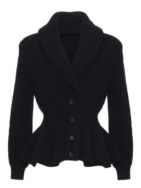 Magda Butrym Ribbed Wool Peplum Cardigan - Black