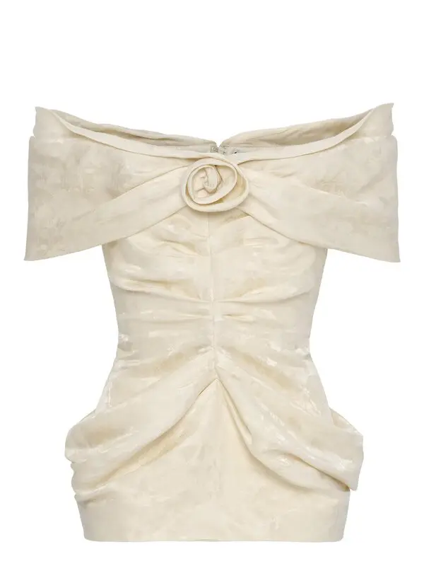 Magda Butrym Rose-detailed Linen-silk Off-the-shoulder Top - Ivory