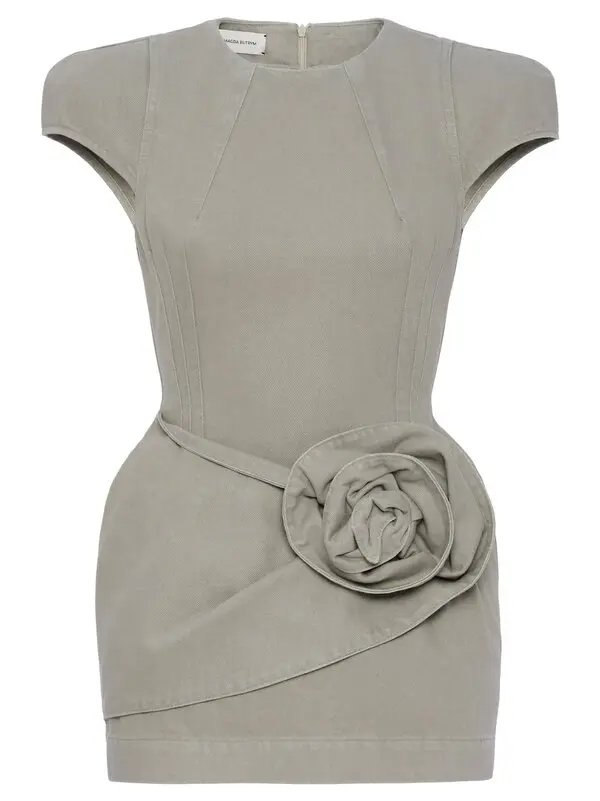 Magda Butrym Rose Embellished Denim Mini Dress - Neutral