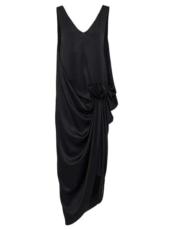 Magda Butrym Gathered Silk Midi Dress - Black