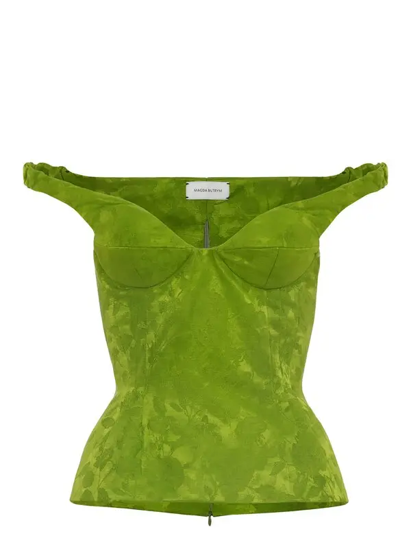 Magda Butrym Off-the-shoulder Linen-silk Top - Green