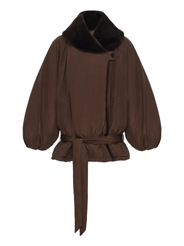 Magda Butrym Faux-fur Trimmed Silk Jacket - Brown