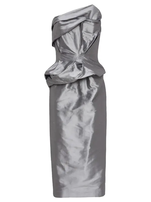 Magda Butrym Asymmetrical Silk Midi Dress - Light Grey
