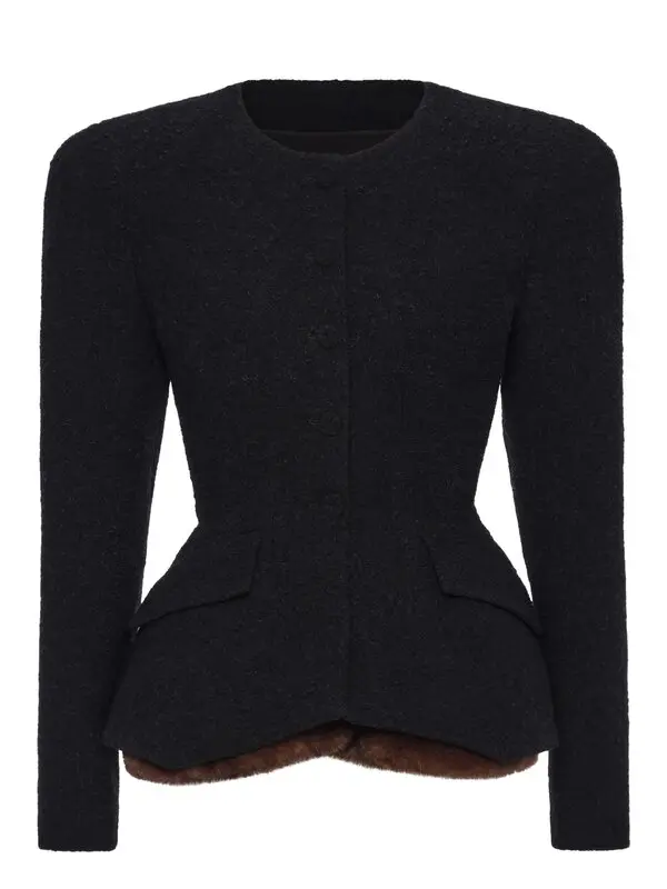 Magda Butrym Tailored Wool-blend Jacket With Fur Trim - Black