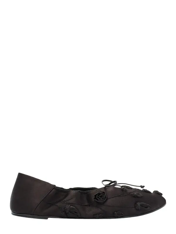Magda Butrym Embroidered Satin Soft Ballet Flats - Black