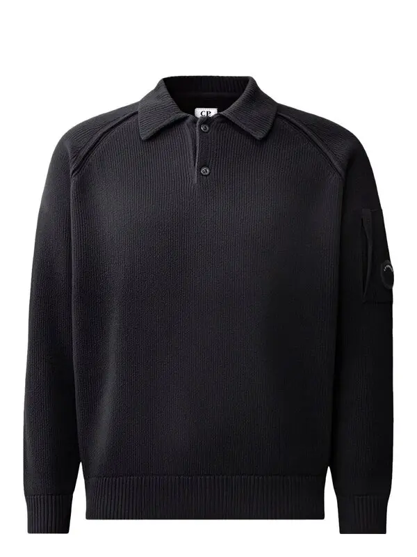 C.P. COMPANY Lens-detail Ribbed Polo Shirt - Blue