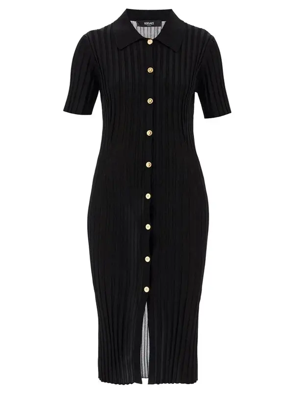 Versace Knitted Mini Dress With Medusa Logo Buttons - Black