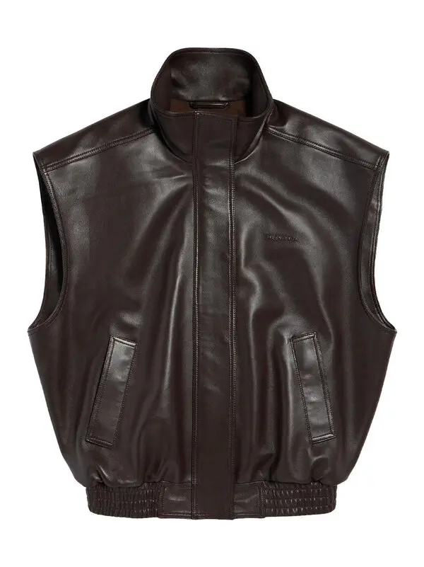 Balenciaga Sleeveless Blouson In Shiny Soft Lambskin - Brown