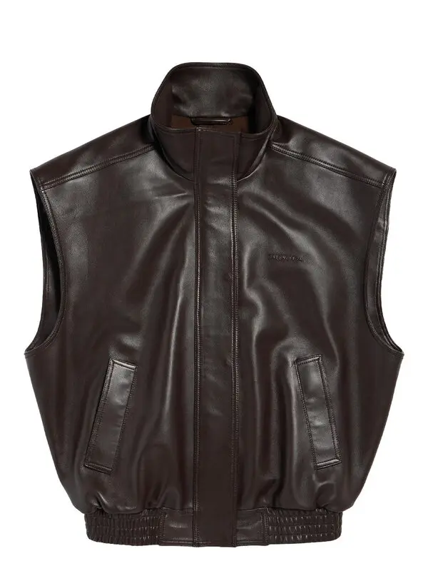 Balenciaga Sleeveless Blouson In Shiny Soft Lambskin - Brown