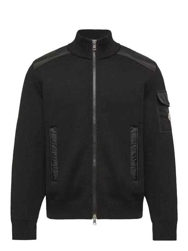 Moncler Padded Wool Zip-up Cardigan With Nylon Inserts - Black