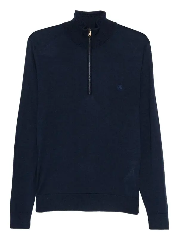 Etro Fuji Knitted Quarter Zip Jumper - Blue