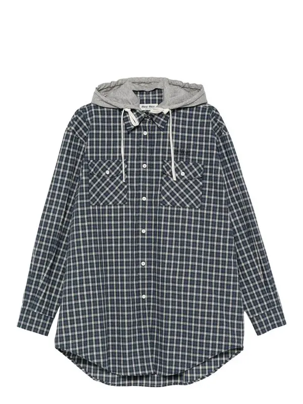 Miu Miu Check-pattern Hooded Shirt - Blue