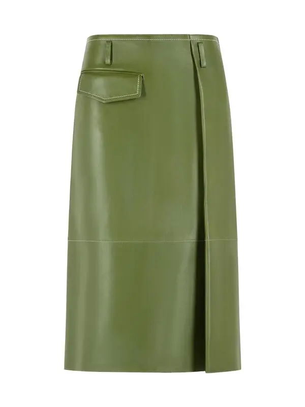 Marni Midi Skirt In Nappa Leather With Asymmetric Pocket - Green