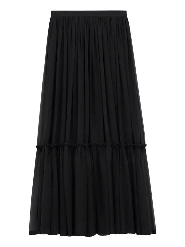 Saint Laurent Silk Mousseline Crepe Maxi Skirt - Black