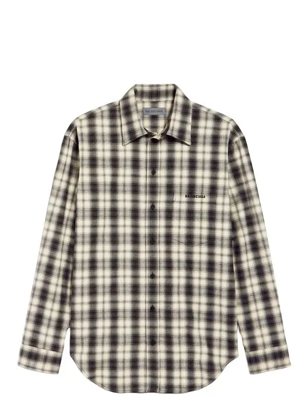 Balenciaga Regular Fit Shirt In Check Cotton Flannel - White
