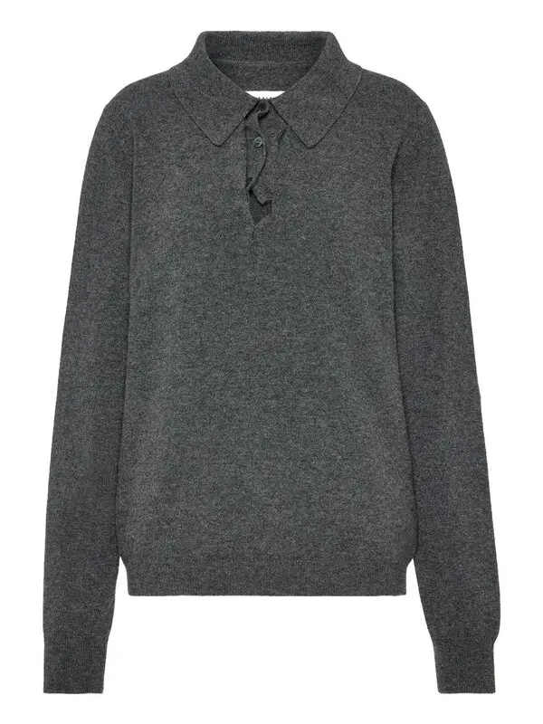 MAISON MARGIELA Draped Collar Wool Polo Sweater - Gray