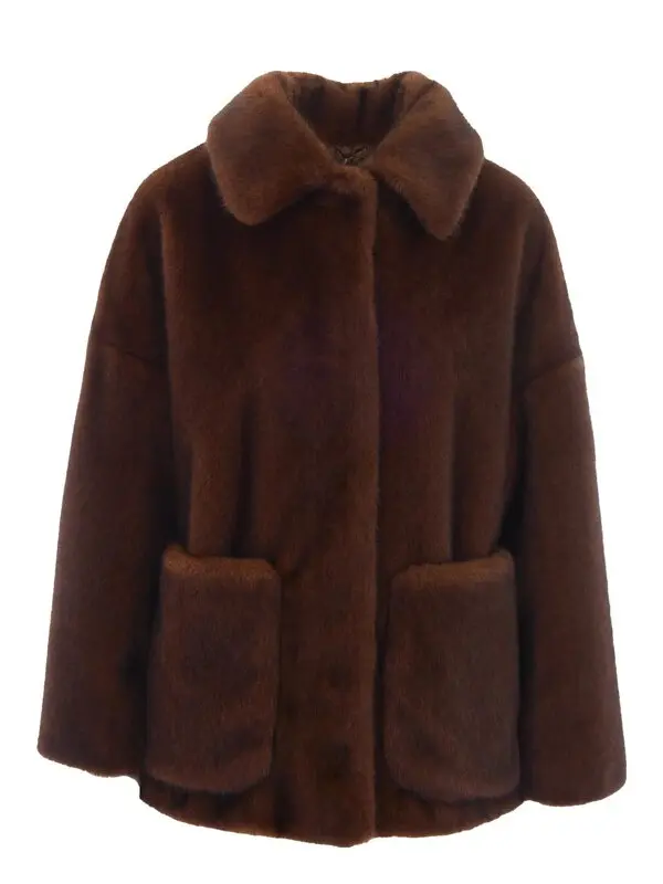 Herno Faux Fur Patch-pocket Coat - Brown