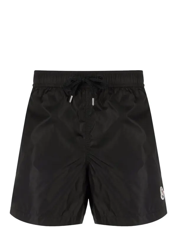 Moncler Technical Nylon Logo Patch Swim Shorts - Black