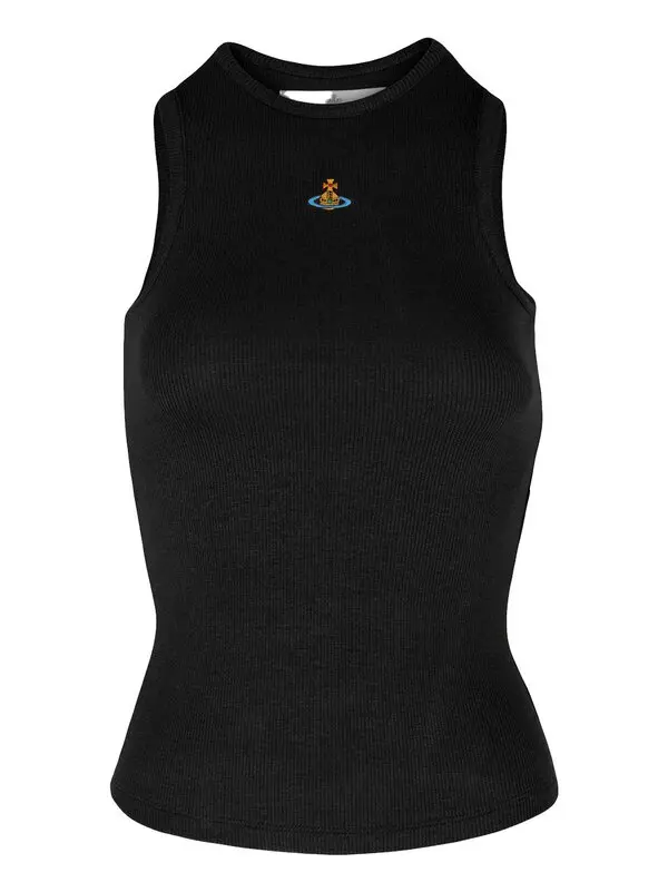 VIVIENNE WESTWOOD Ribbed Tank Top With Orb Embroidery - Black