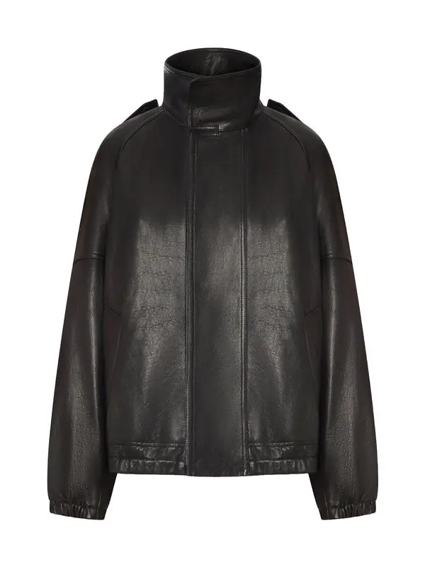 Saint Laurent High-neck Oversized Leather Jacket - Black