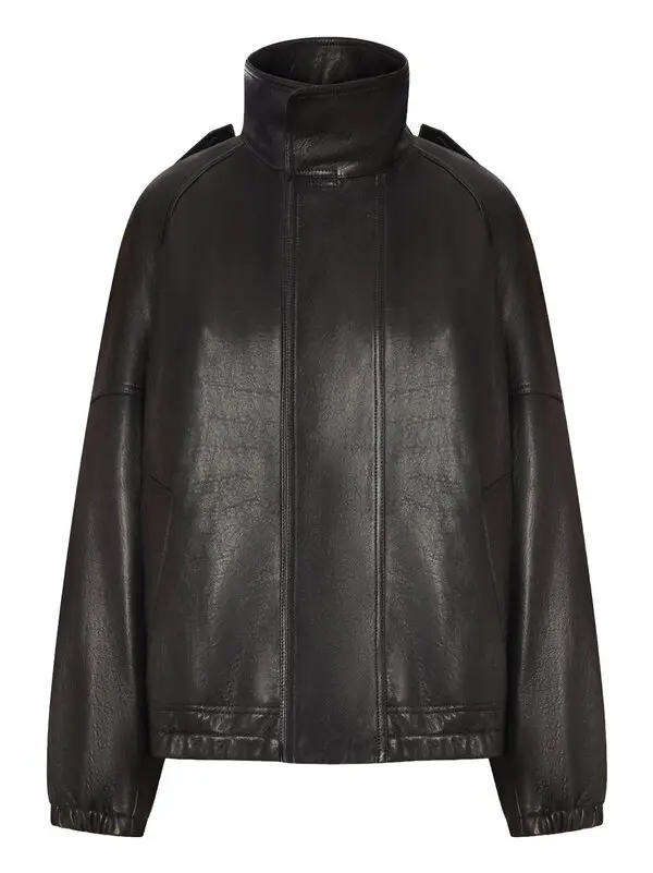 Saint Laurent High-neck Oversized Leather Jacket - Black