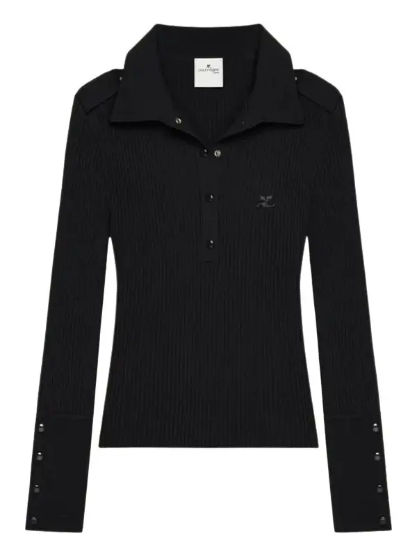 COURREGES Logo Polo Shirt With Epaulettes And Snap Cuffs - Black