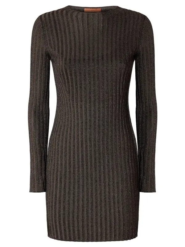 Missoni Ribbed Viscose Lamé Mini Dress - Brown
