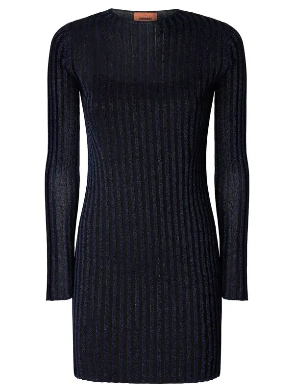Missoni Ribbed Viscose Lamé Mini Dress - Navy Blue