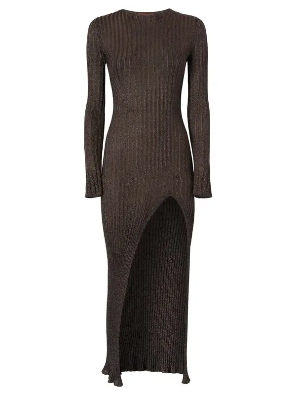 Missoni Ribbed Long Dress With Slit - Brown