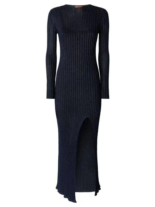 Missoni Ribbed Long Dress With Slit - Navy Blue
