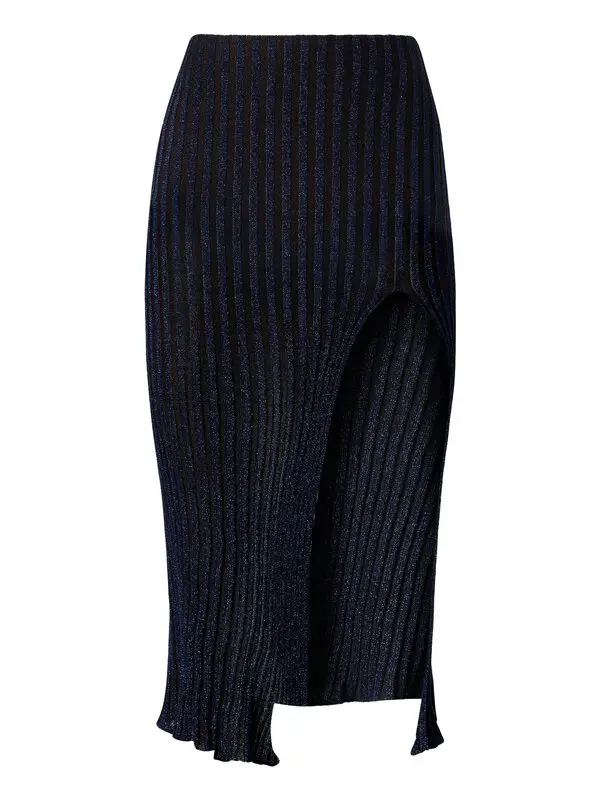 Missoni Ribbed Viscose Lamé Midi Skirt With Slit - Navy Blue