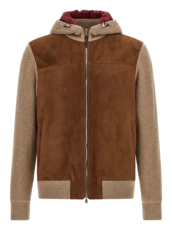 Brunello Cucinelli Suede And Cashmere Bomber Jacket - Brown
