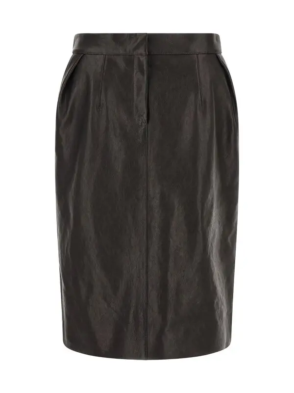 Magda Butrym 28' Midi Skirt In Sheep Leather - Black