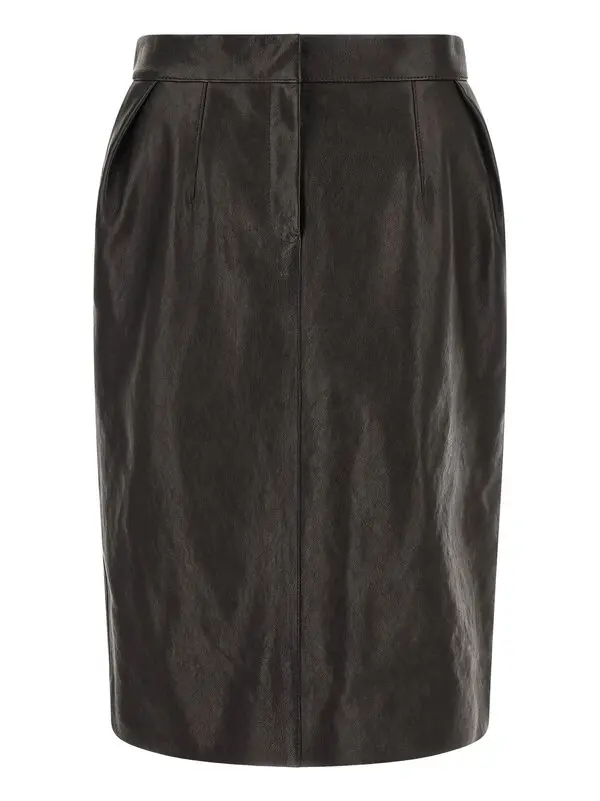 Magda Butrym 28' Midi Skirt In Sheep Leather - Black