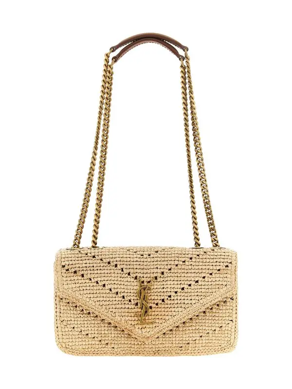 Saint Laurent Small Loulou Raffia Shoulder Bag - Cream