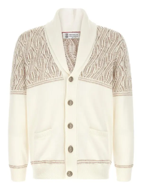Brunello Cucinelli Braided Jacquard Shoulders Cardigan - Cream