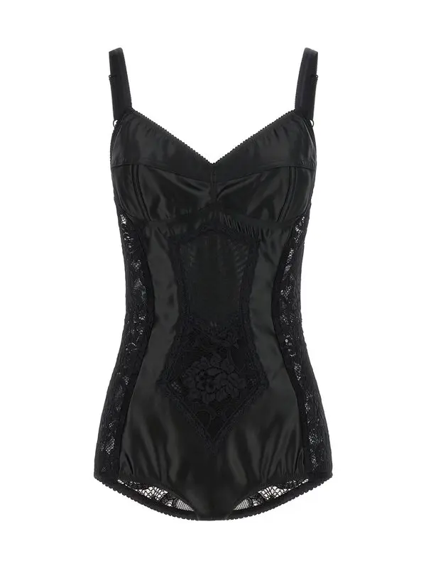 Dolce & Gabbana Satin And Lace Corsetry Bodysuit - Black