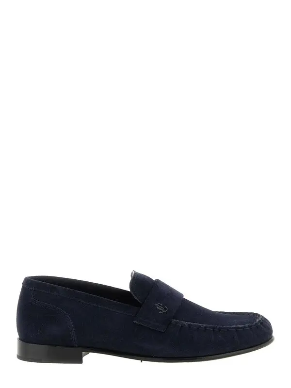 JIMMY CHOO Suede Moc Toe Loafers - Blue