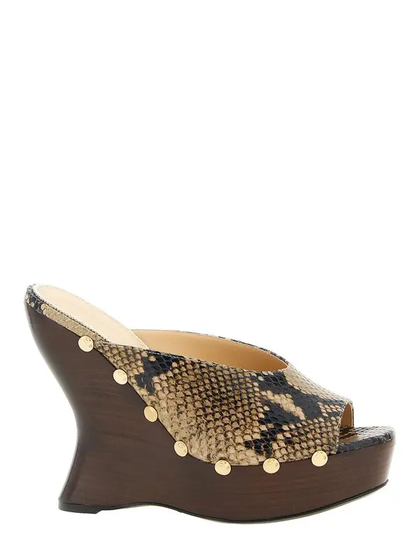 Magda Butrym Python Print Calfskin Leather Mules With Wedge Heel - Brown