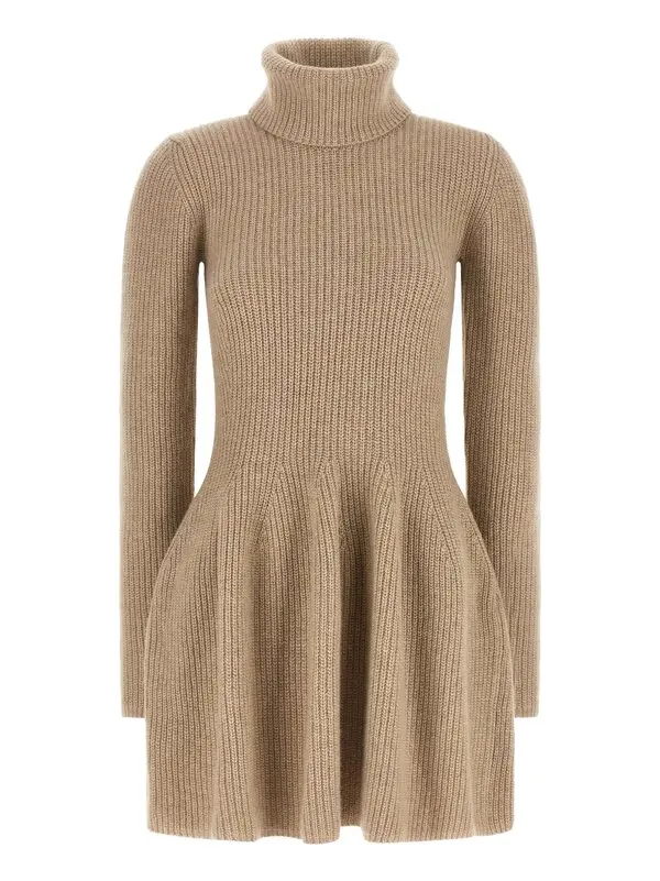 Magda Butrym Ribbed Cashmere Turtleneck Mini Dress - Cream