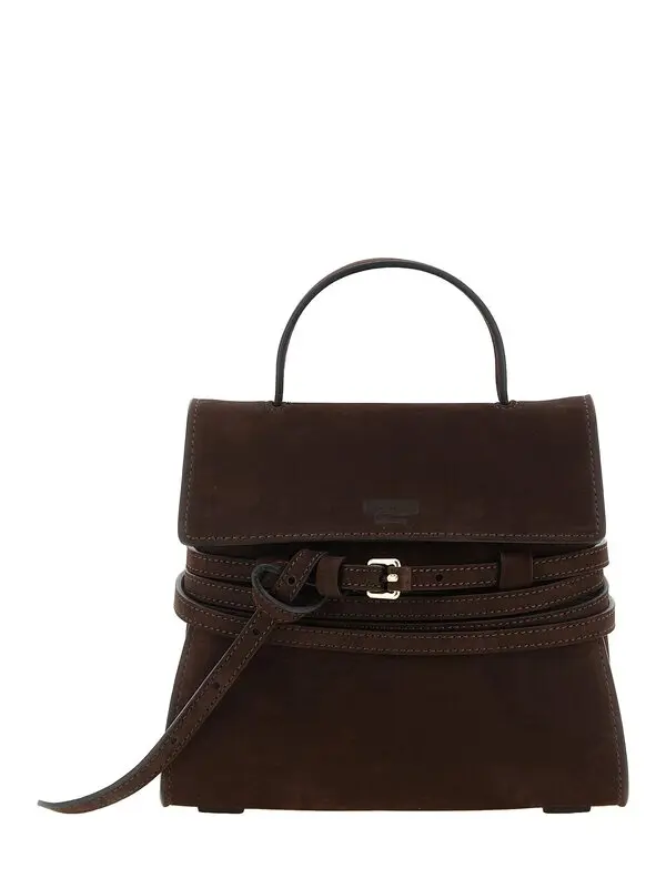 Moschino Tie Me' Handbag In Dark Calf Nubuck - Brown