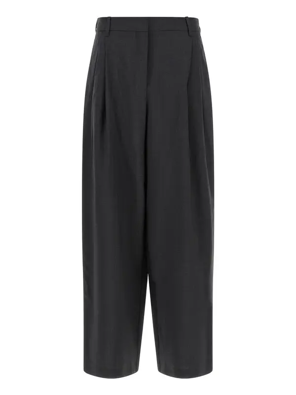 Max Mara S Mmtaro' High-waisted Wool Canvas Palace Silhouette Trousers - Gray