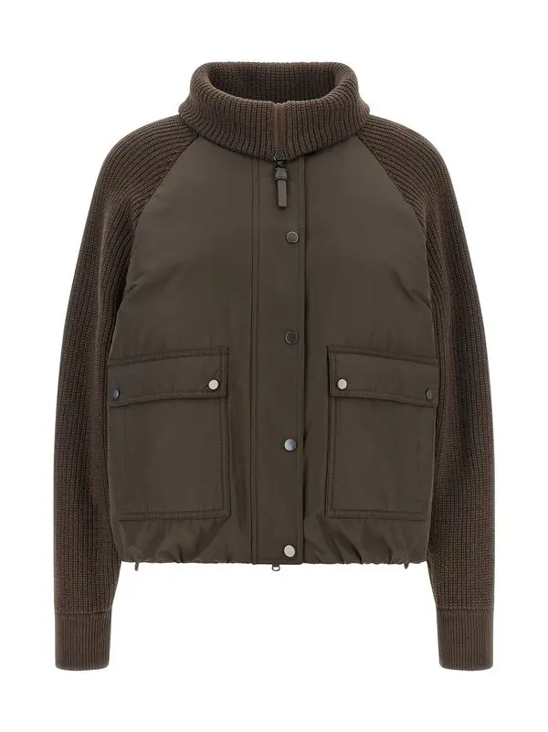 Brunello Cucinelli Knit Insert Down Jacket - Brown