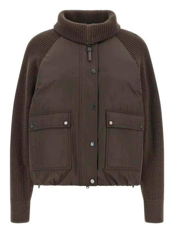 Brunello Cucinelli Knit Insert Down Jacket - Brown