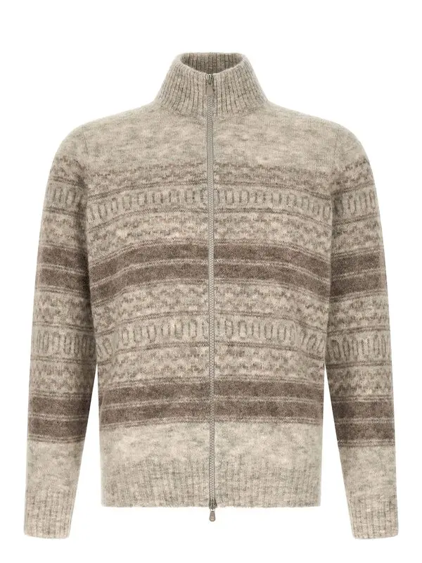 Brunello Cucinelli Nordic Jacquard Zip-up Cardigan - Cream