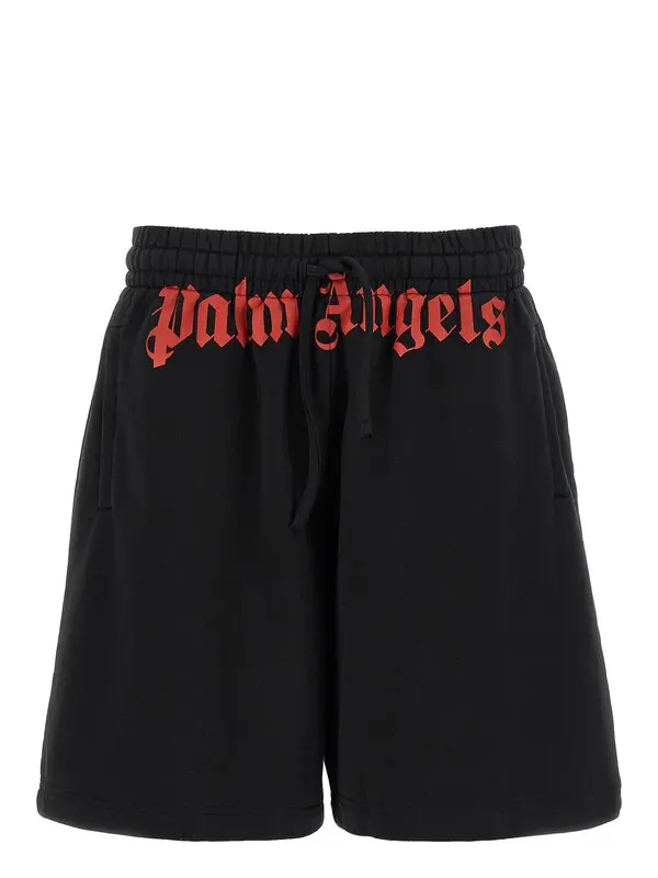 Palm Angels Logo Print Cotton Bermuda Shorts - Black