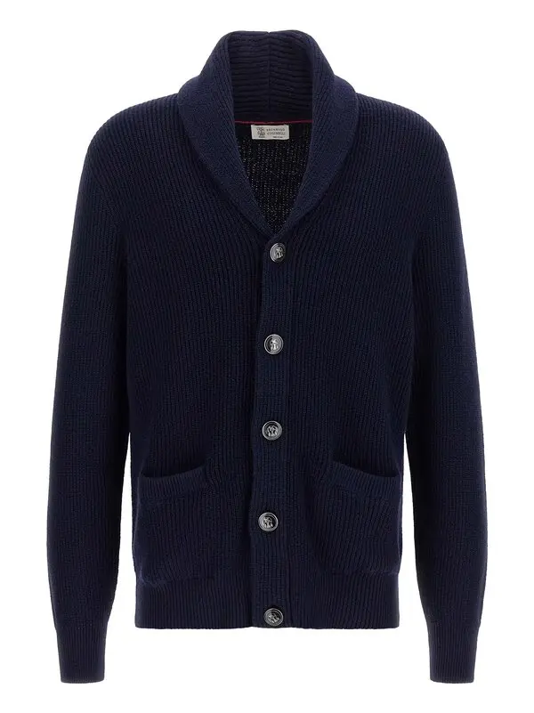 Brunello Cucinelli Shawl Collar Cotton Cardigan - Blue