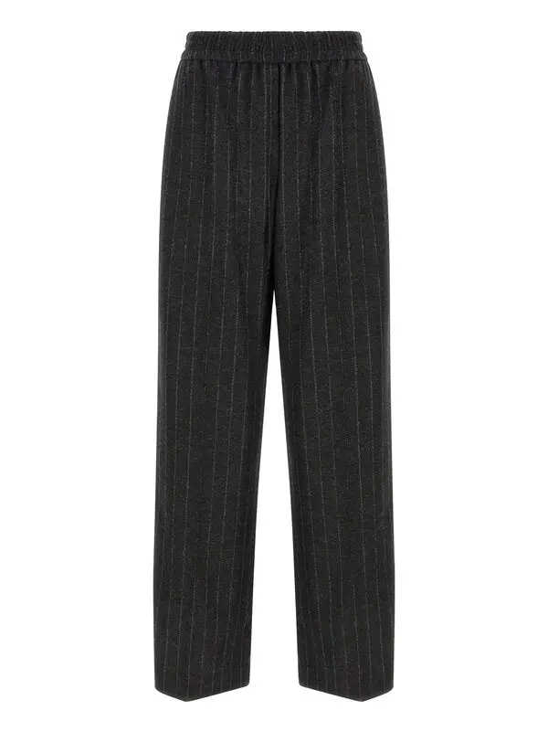 Brunello Cucinelli Micro Sequined Pinstripe Wide-leg Trousers - Gray