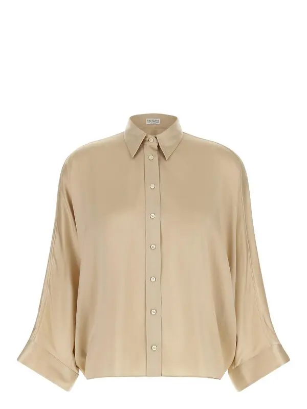 Brunello Cucinelli Monile Embellished Satin Shirt - Cream